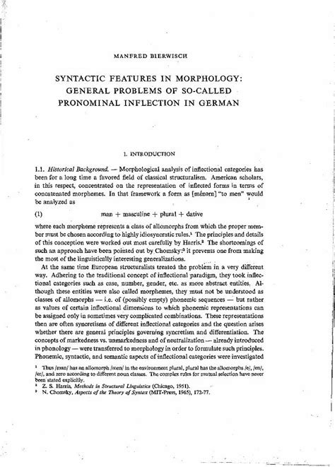 Pdf Syntactic Features In Morphology General Problems · Syntactic