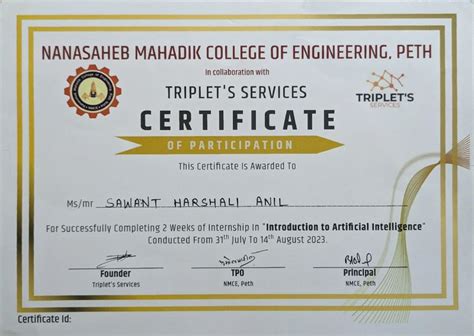 Successfully Completed A 2 Week Internship On Introduction To Artificial Intelligencethe