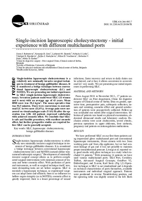 Pdf Single Incision Laparoscopic Cholecystectomy Results