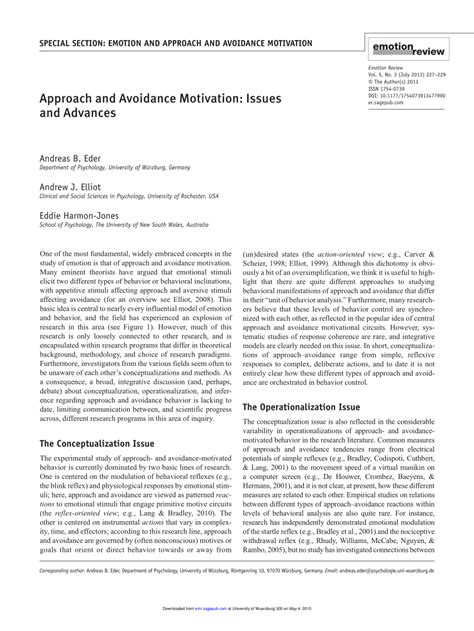 Pdf Approach And Avoidance Motivation Issues And Advances