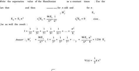 Solved Write The Expectation Value Of The Hamiltonian As A Constant