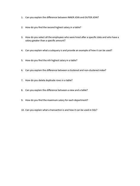 sql interview questions pdf table database database index