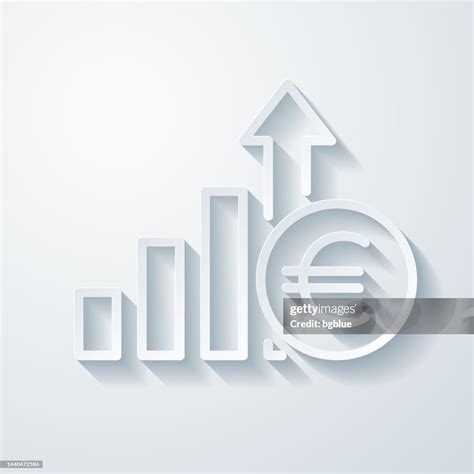 Euro Rate Increase Icon With Paper Cut Effect On Blank Background High