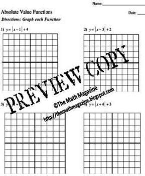 Graphing Absolute Value Functions Worksheet With Key TPT