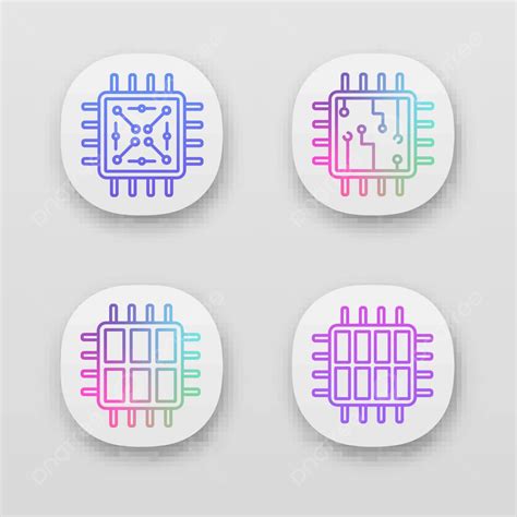 Processors App Icons Set Cpu Octa Microprocessor Vector Cpu Octa
