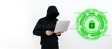 male programmer in black hoodie stands and holds laptop hacker with