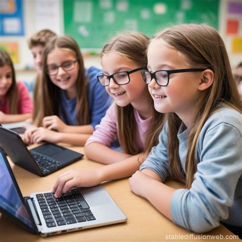 Students Using Digital Tools In Classroom Stable Diffusion Online