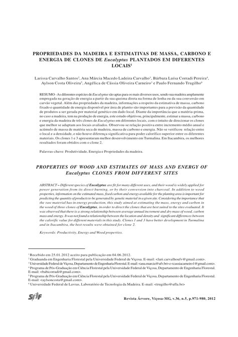 Pdf Properties Of Wood And Estimates Of Mass And Energy Of Eucalyptus Clones From Different Sites