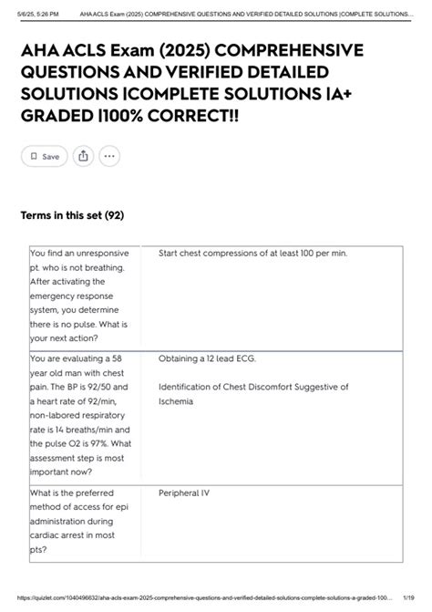 Aha Acls Exam 2025 Comprehensive Questions And Verified Detailed Solutions Complete Solutions