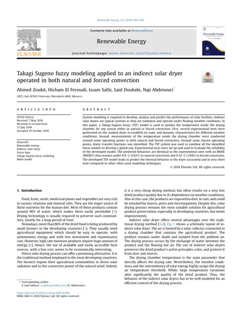 takagi sugeno fuzzy modeling applied to an indirect solar dryer pdf