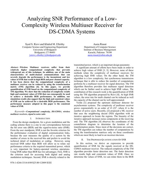 pdf analyzing snr performance of a low complexity wireless multiuser