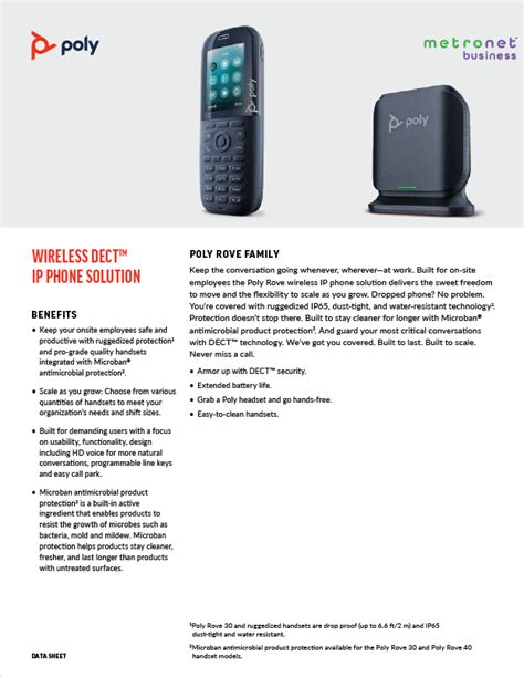 Metronet Business Polycom Data Sheet Rove 30 40 Cordless Phone