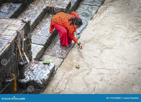 Unidentified Devoted Hindu Woman What Is Believed A Holy Bath In