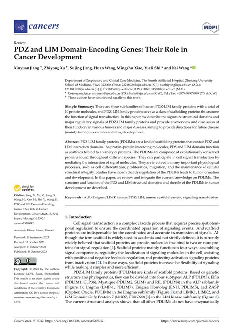 Pdf Pdz And Lim Domain Encoding Genes Their Role In Cancer Development
