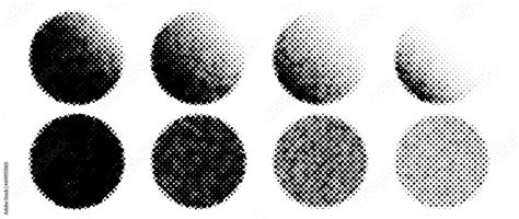 Halftone Circles Shapes Set Dotted Textured Spheres Collection Round Fading Gradient In Comic