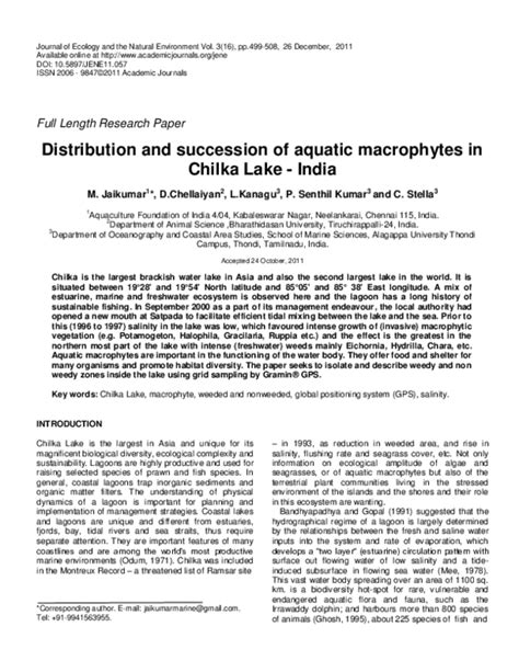 Pdf Distribution And Succession Of Aquatic Macrophytes In Chilka Lake India