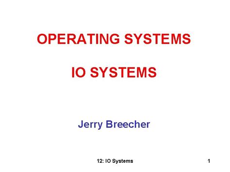 Operating Systems Io Systems Jerry Breecher 12 Io