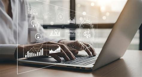 Data Analysis Visualization Hands Typing On Laptop With Futuristic