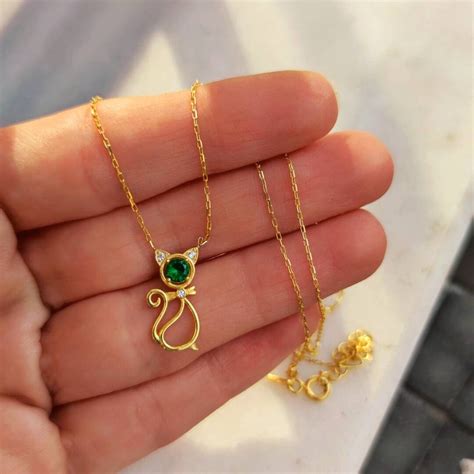 14k Solid Gold Cat Necklace Minimalist Pendant Cat Lover T Etsy