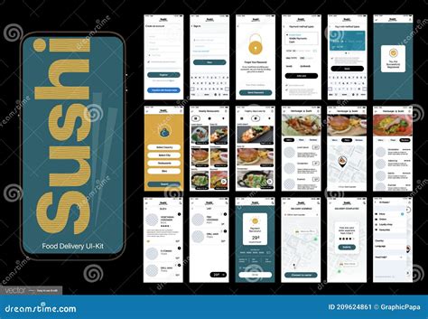 sushi delivery design of the mobile application ui ux cartoon vector