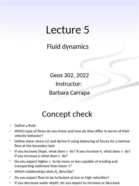 Lecture 5 Geos 302 2024 Fluid Dynamics Pdf Fluid Dynamics Laminar