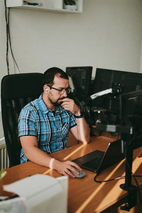 Portrait Professional Man Programmer Working Concentrated On Computer