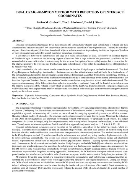 Pdf Dual Craig Bampton Method With Reduction Of Interface Coordinates