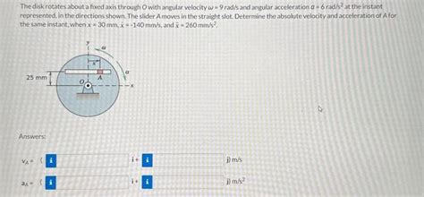 solved the disk rotates about a fixed axis through o with