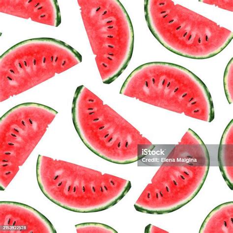 밝은 빨간 수박 조각 씨앗 수채화 완벽 한 패턴 흰색 손으로 그린 과일 배경 맛있는 유기농 음식 여름 방학 제품에 대 한