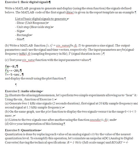 Solved Exercise ⋅1basic Digitalsignals Write A Matlab