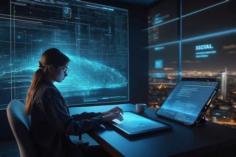 Lock Hologram Tablet And Woman With Data Analysis Safety Software Overlay And Cyber Security