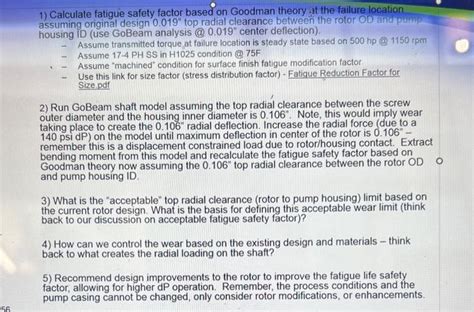 Solved 1 Calculate Fatigue Safety Factor Based On Goodman