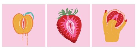 Premium Vector Set Of Three Sexual Hand Gesture And Fruit With