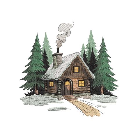 Cozy Winter Cabin In The Woods Embroidery Design Home Snow Scene