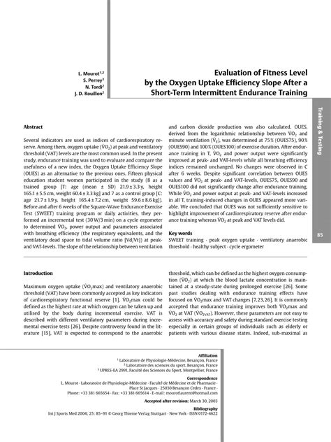 Pdf Evaluation Of Fitness Level By The Oxygen Uptake Efficiency Slope After A Short Term