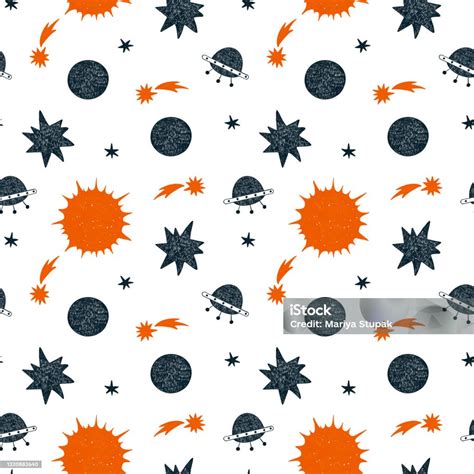 단순히 코스모스 패턴 귀여운 매끄러운 질감 Ufo 별과 혜성 백고운 기하학적 스칸디나비아 인쇄 공간 텍스처 트렌디 한 벽지