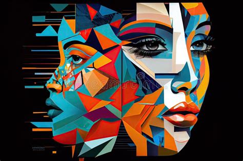 Abstract Face Collage With Bold Colors And Unique Patterns Stock Illustration Illustration Of