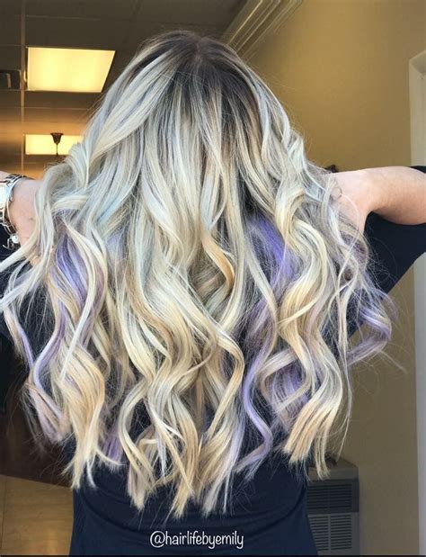 Balayage With Lavender Peekaboo Peekaboo Hair Lavender Hair Blonde