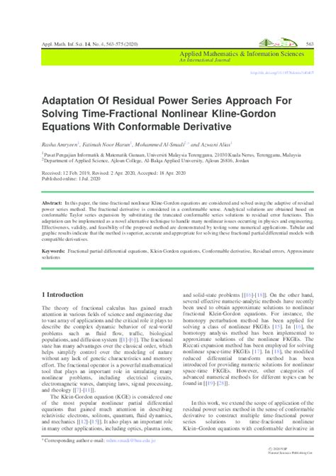 pdf adaptation of residual power series approach for solving time