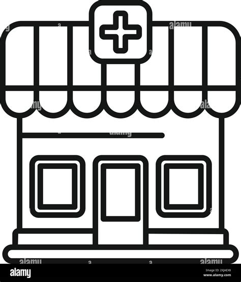 Simple Line Drawing Of A Pharmacy Drugstore Building Facade With