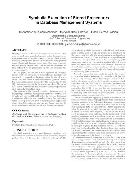 Pdf Symbolic Execution Of Stored Procedures In Database · Stored Procedures In Database
