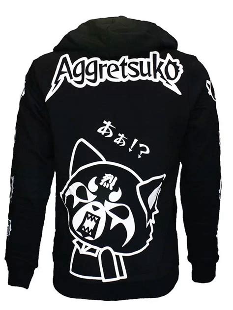 Aggretsuko Sleeve Faces Black Fleece Zip Up Hoodie