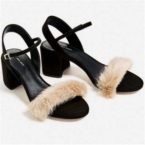 Zara Shoes Zara Blogger Black Faux Fur Heels Sandals Poshmark