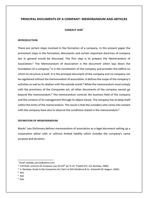 Memorandum Of Association Pdf Articles Of Association Guarantee