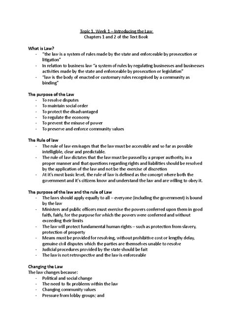 Compiled Law Note All Lecture Notes From Semester Topic Week Introducing The Law