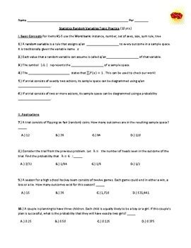 Random Variables Topic Practice By Matthew Kilgore TPT