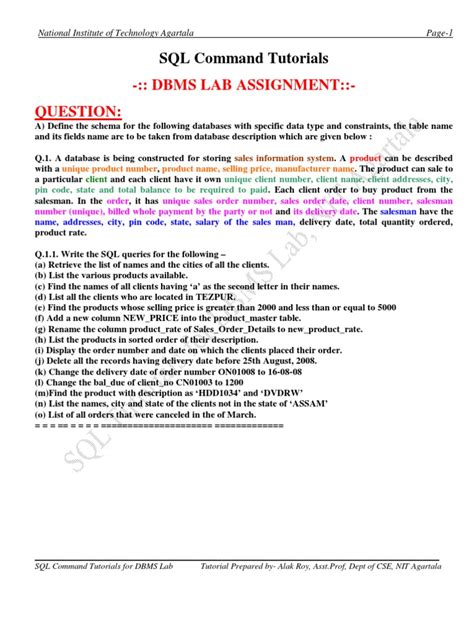 Sql Tutorial Dbms Lab Pdf Databases Data Management Software