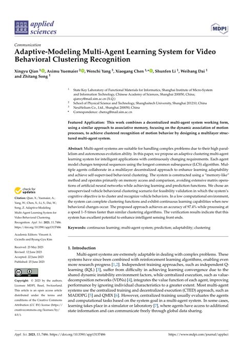 Pdf Adaptive Modeling Multi Agent Learning System For Video