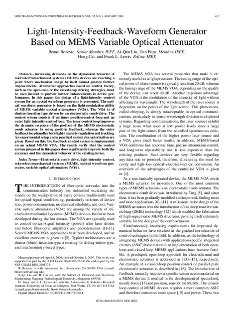 Pdf Light Intensity Feedback Waveform Generator Based On Mems