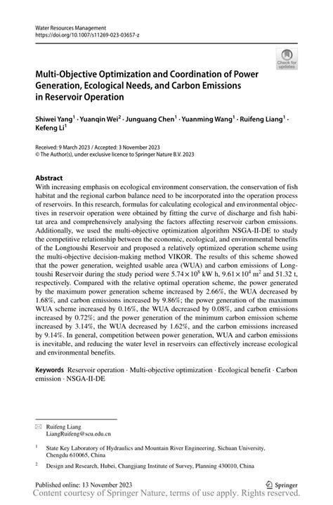 Multi Objective Optimization And Coordination Of Power Generation Ecological Needs And Carbon